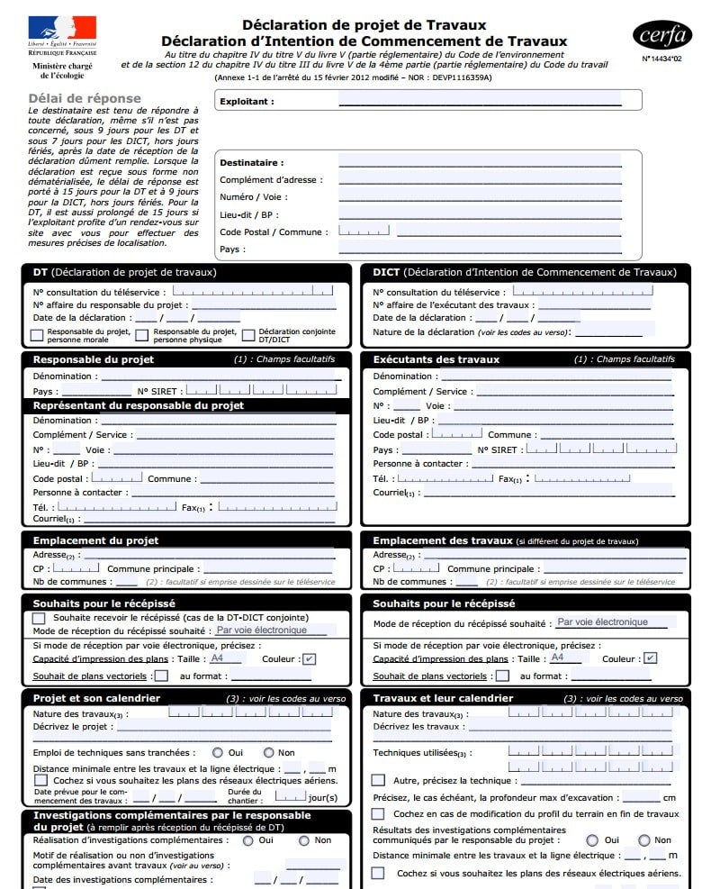 Déclaration de projet de travaux et déclaration d’intention de commencement de travaux (DT et ...